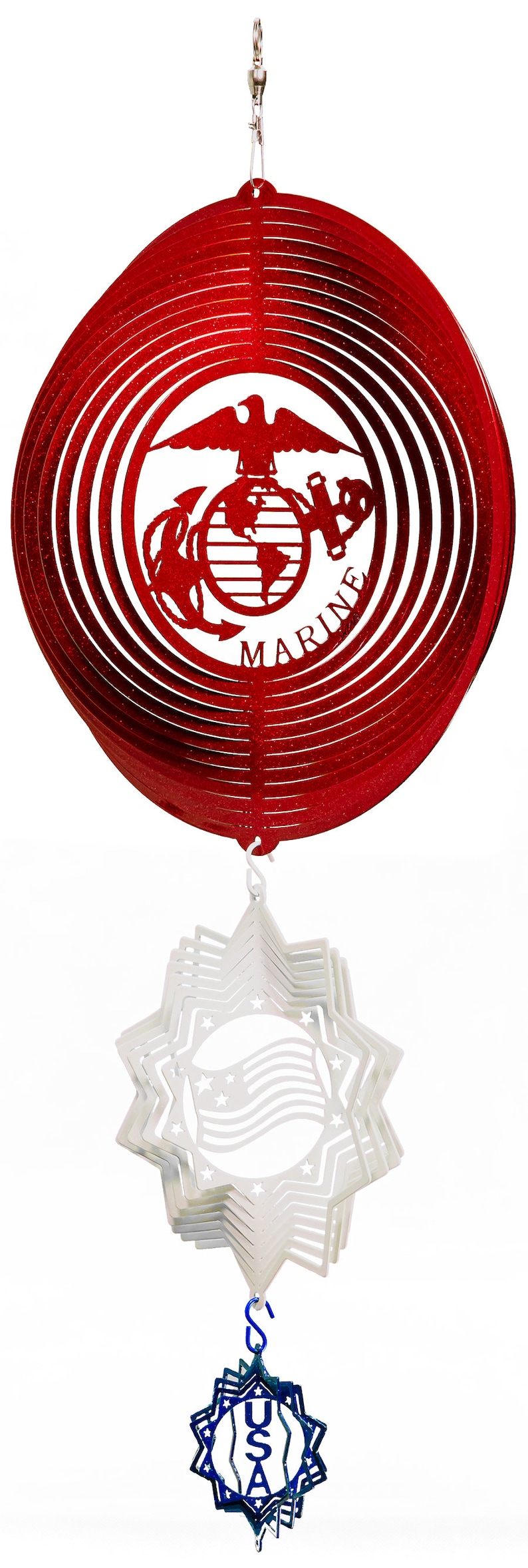 Armed Services US Marine Corp Marines USMC Circle Red Swirly Metal Wind ...