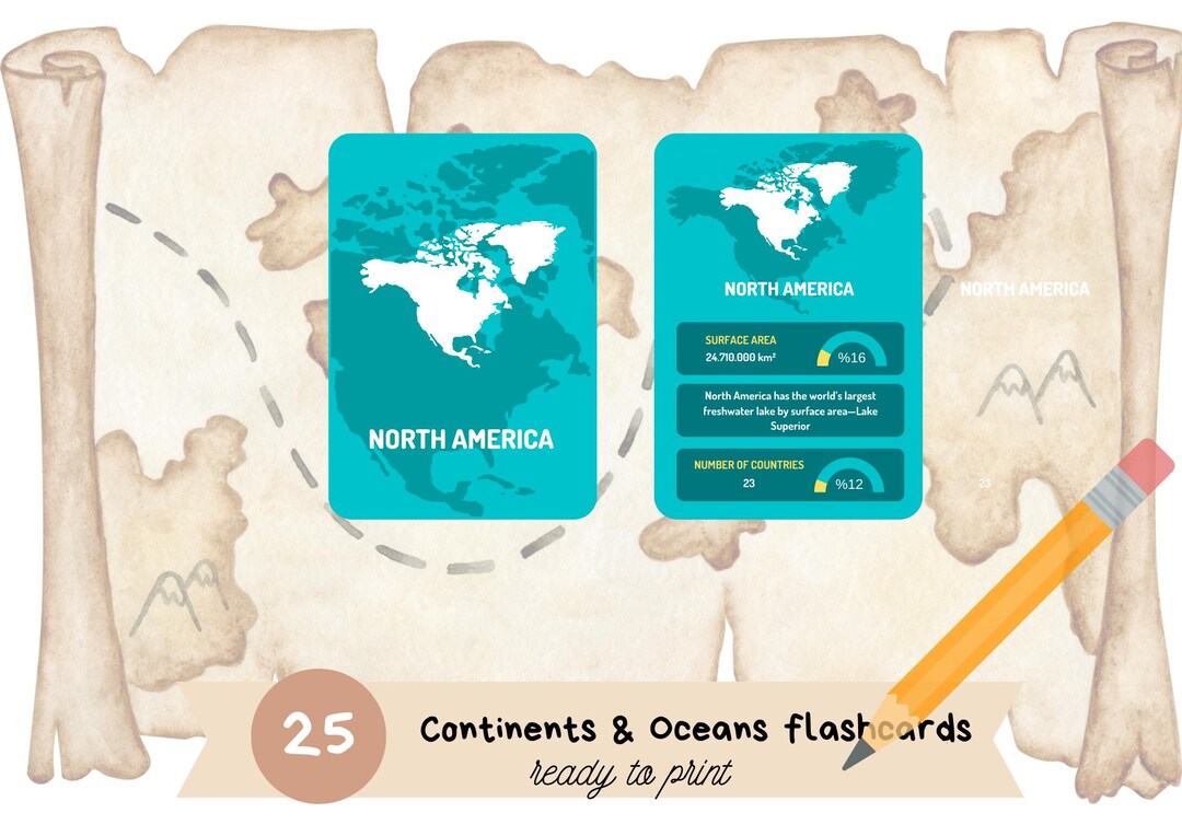 Continents & Oceans Flashcards – Educational Printable for Kids ...