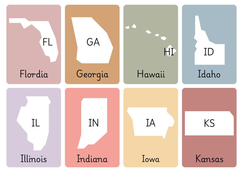 50 States & Capitals Flashcards – U.S. Geography Learning Cards for ...