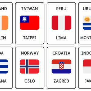 Countries and Capitals Flashcards | Geography Learning Printable ...