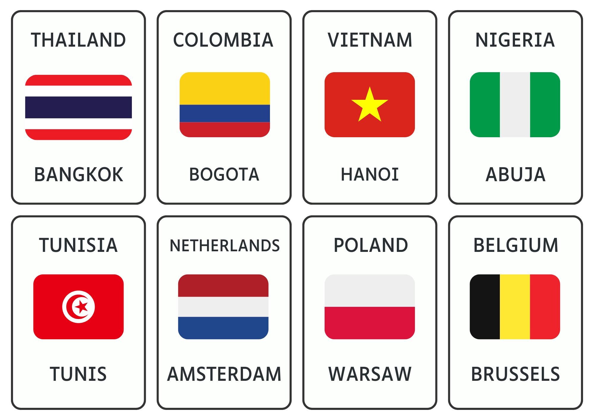 Countries and Capitals Flashcards | Geography Learning Printable ...