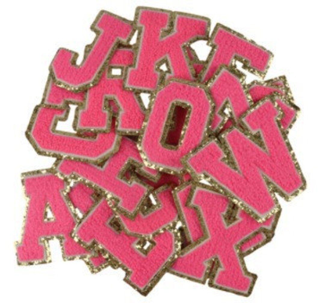 2.2" HOT PINK Gold Edge Varsity Letters Self Adhesive Chenille Stitch ...