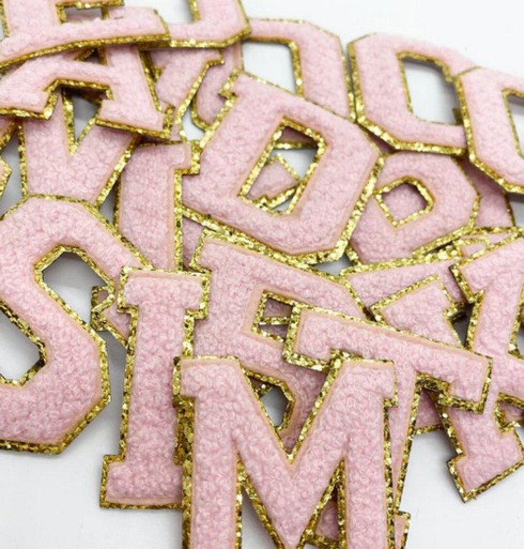 2.2" Pale Pink Gold Edge Varsity Letters Self Adhesive Chenille Stitch ...