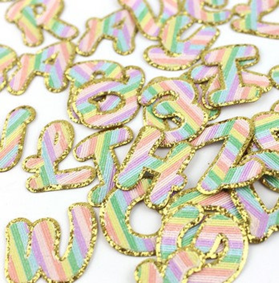 2.12" Rainbow Stripe With Gold Glitter Edge Letters 3M Backing Self ...