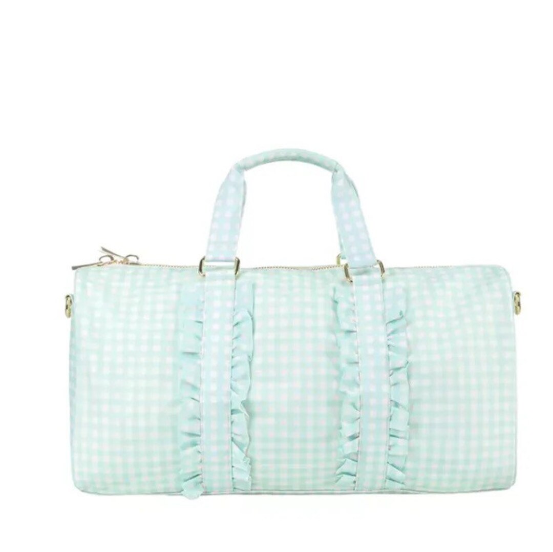 Seafoam Green Gingham Ruffle Nylon Duffle Duffel Bag for DIY Chenille ...