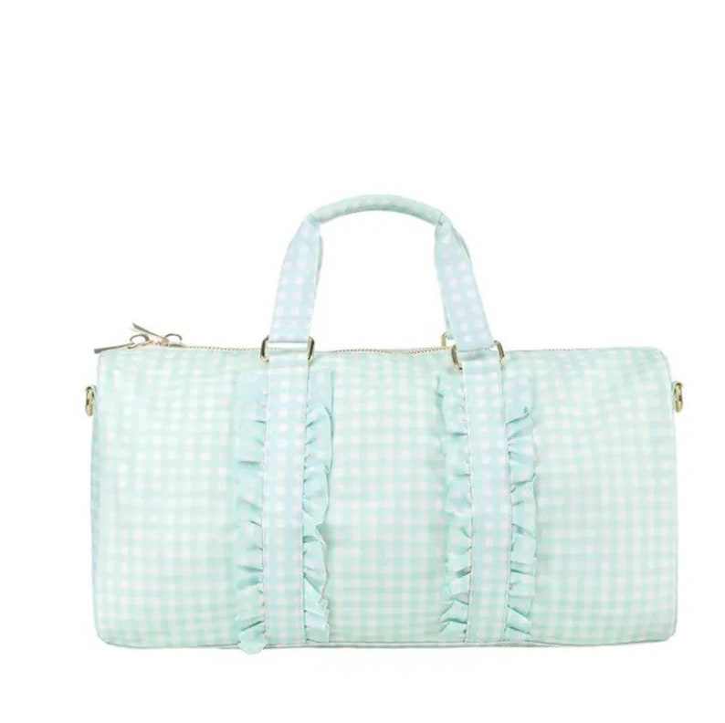 Seafoam Green Gingham Ruffle Nylon Duffle Duffel Bag for DIY Chenille ...