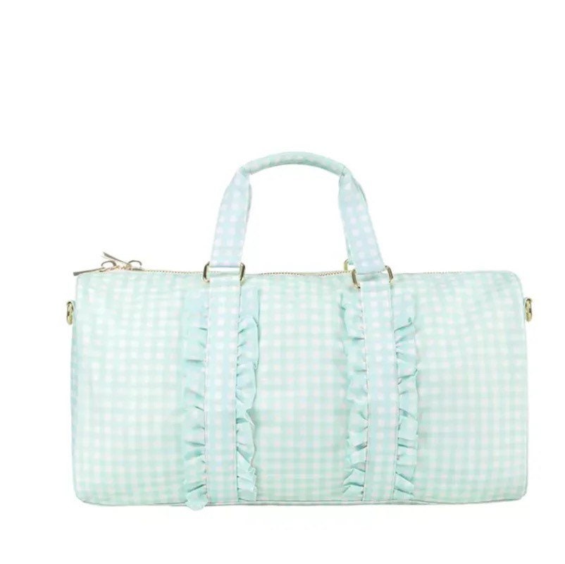 Seafoam Green Gingham Ruffle Nylon Duffle Duffel Bag for DIY Chenille ...