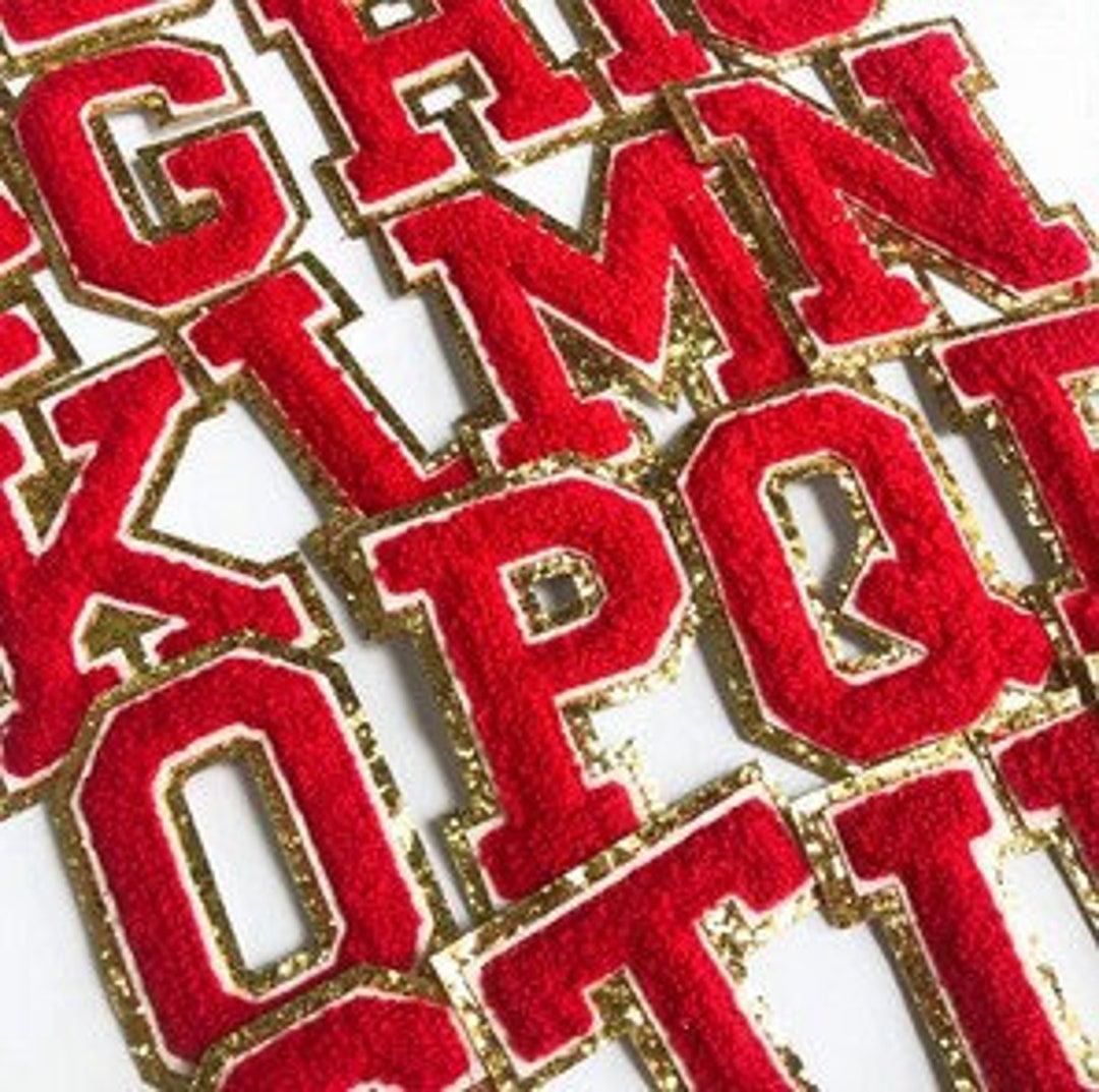 2.2" RED Gold Edge Varsity Letters 3M Self Adhesive Chenille Stitch ...