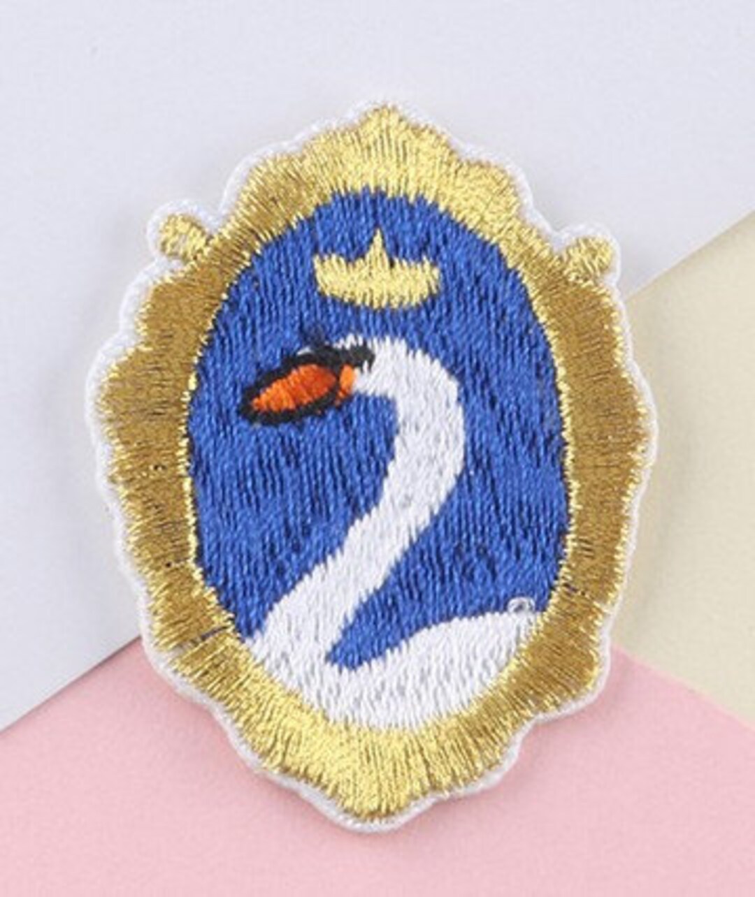 1" Unique Art Swan Framed Patch With Glitter Gold Edge 3M Self Adhesive ...