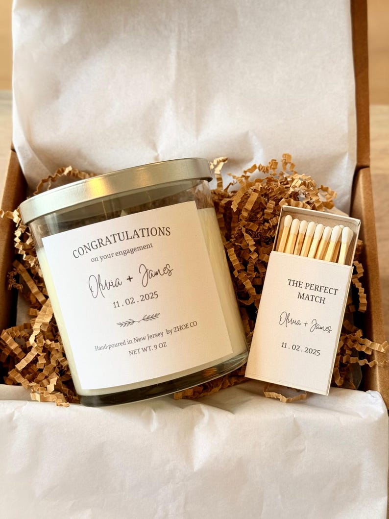 Personalized Engagement Candle Gift Box | Custom Couple With Names ...
