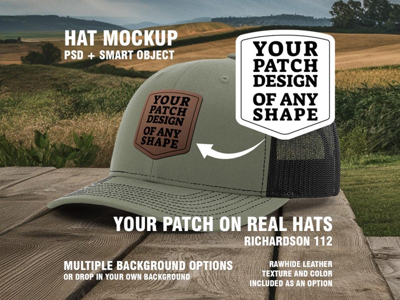 Richardson 112 Hat Mockup for Patches, PSD Smart Object, Standard or ...