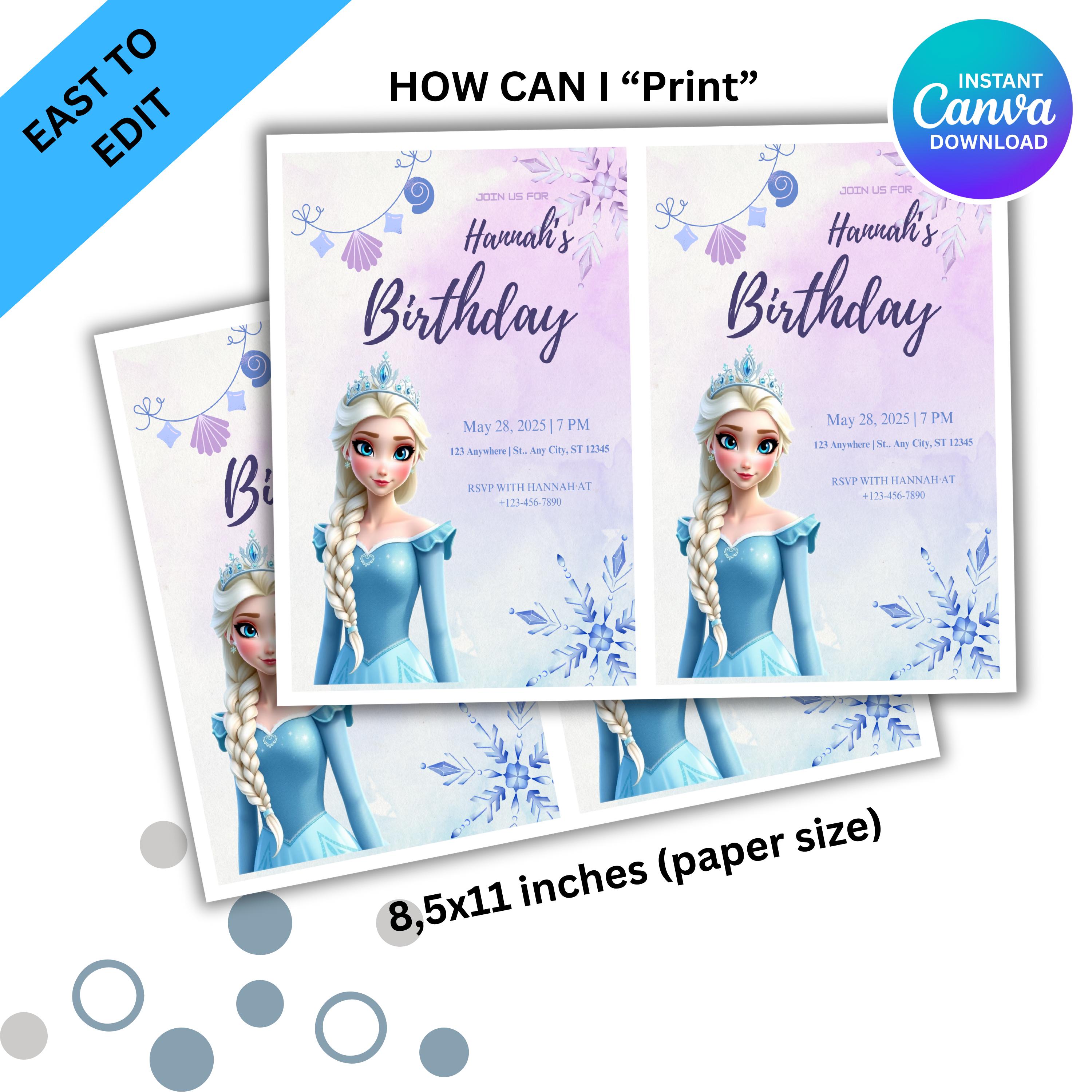 Elsa Birthday Invitation for Girls, Frozen Theme Digital Download ...