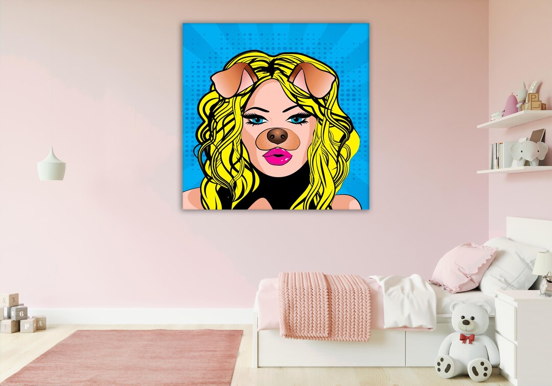 Pop Art Blonde Girl Wall Art Dog Filter Canvas Print Bold Lips Gift ...