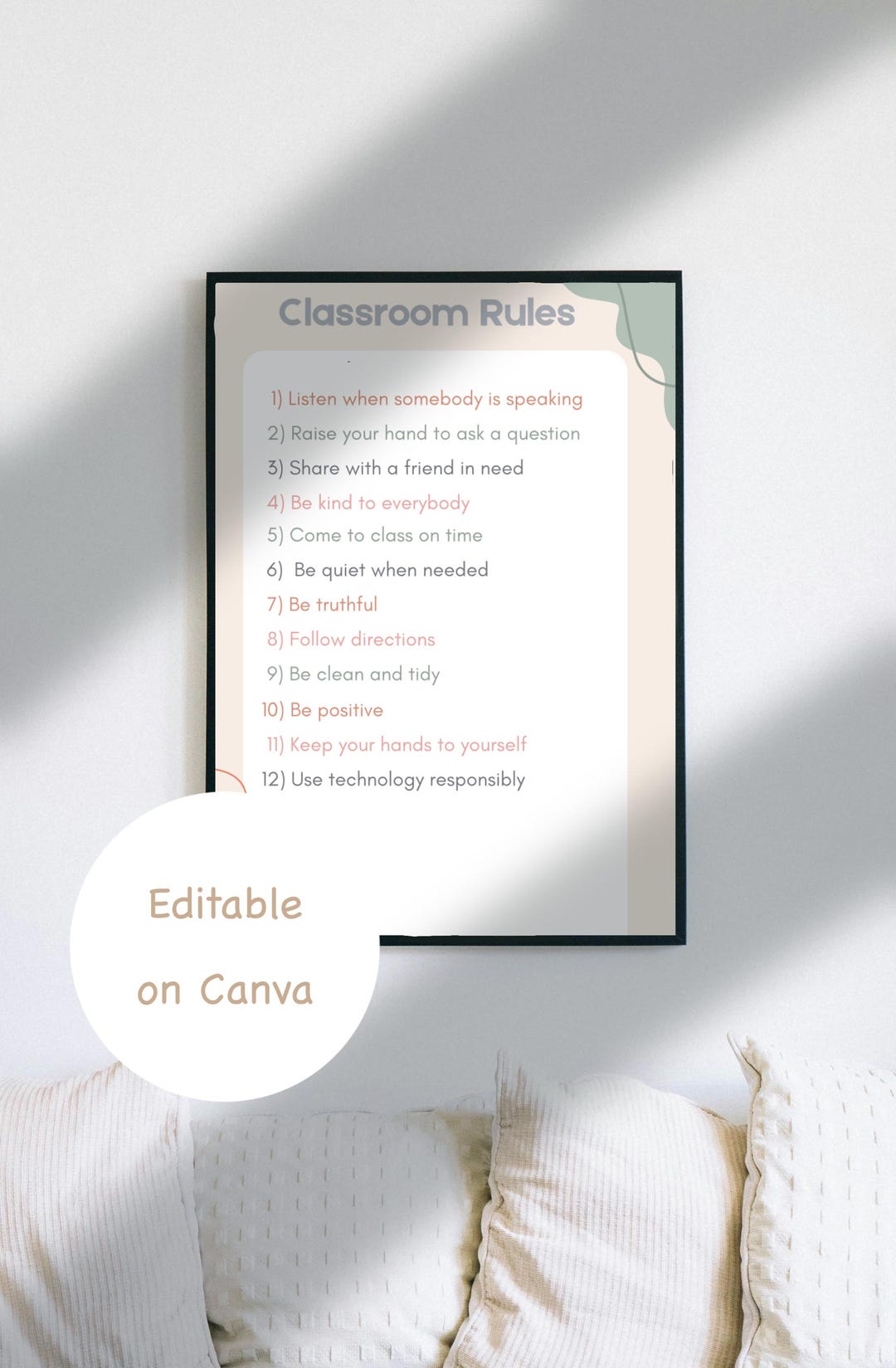 Classroom Rules Poster Printable, Minimalistic Classroom Poster, Boho ...