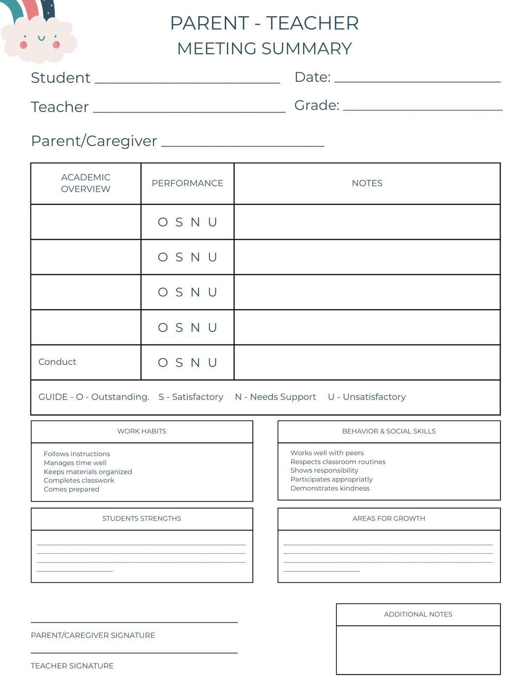 Parent–teacher Meeting Summary: Student Information & Progress Form ...