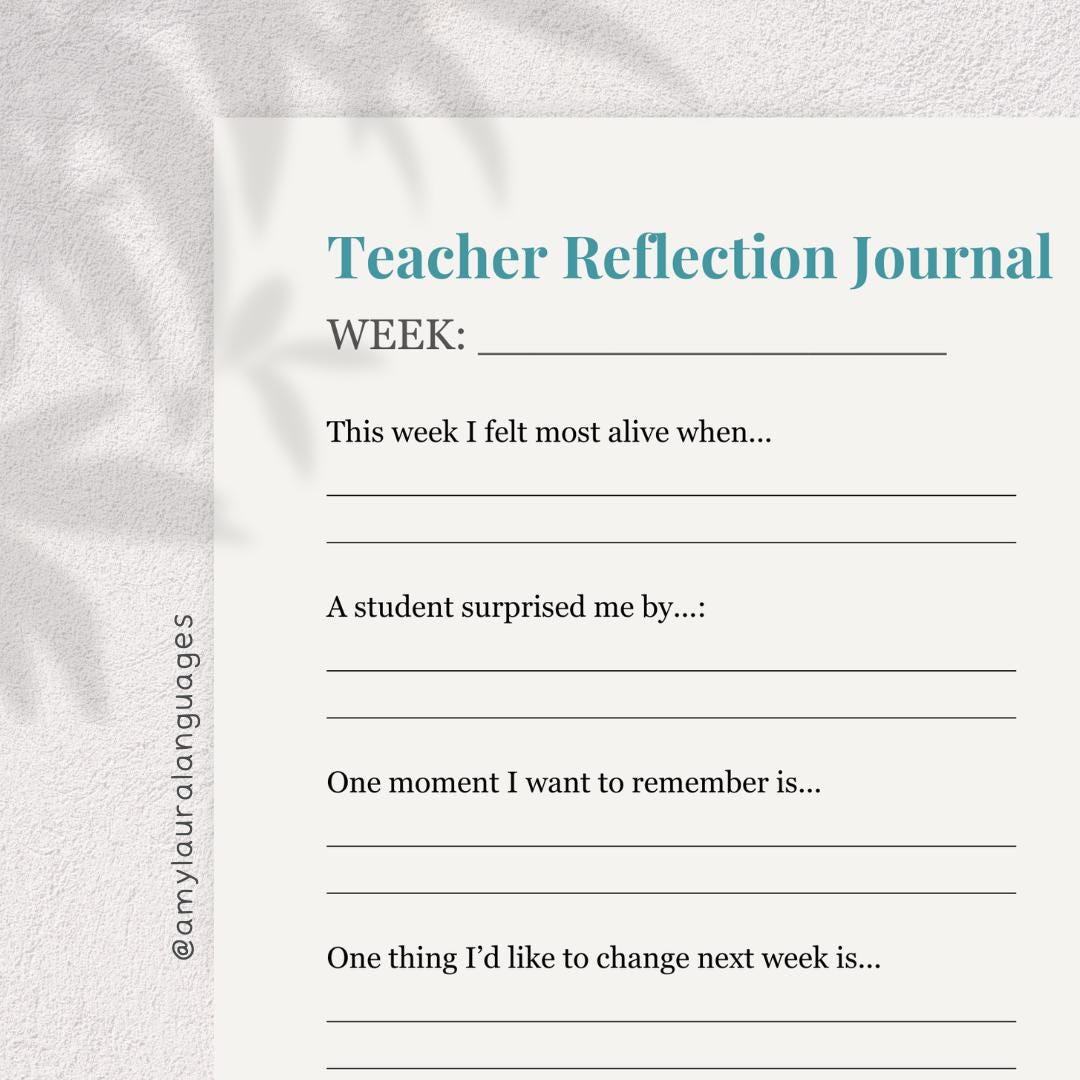 Teacher Reflection Journal (weekly) – Printable ESL & CLIL Teacher ...