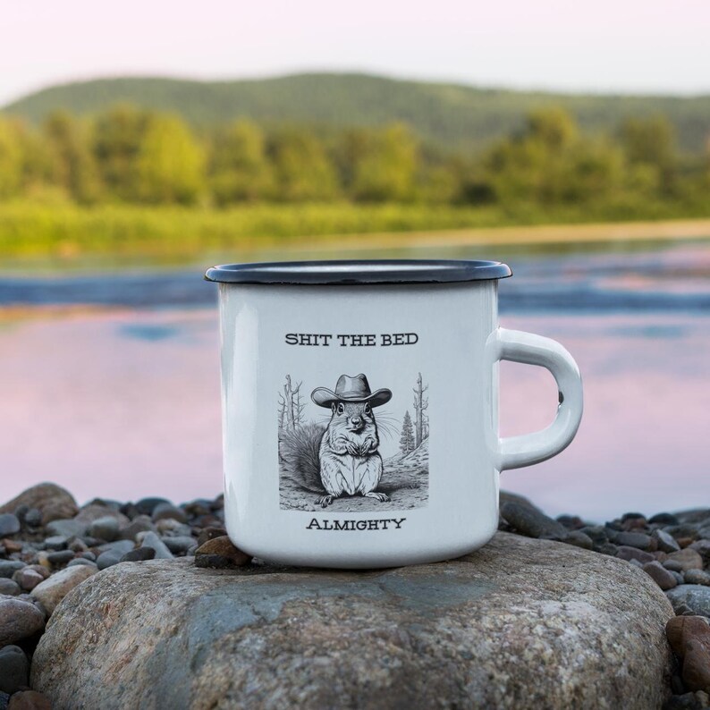 Funny Coffee Mug Shit the Bed Almighty Enamel Camp Cup, Created With AI ...