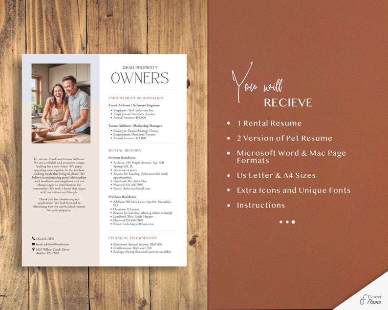 Rental Resume Template | Tenant Resume Word & Pages | Rental ...