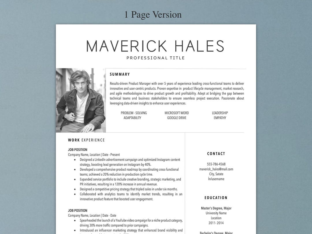 Modern Unique Resume Template, Editable Resume, Cover Letter ...
