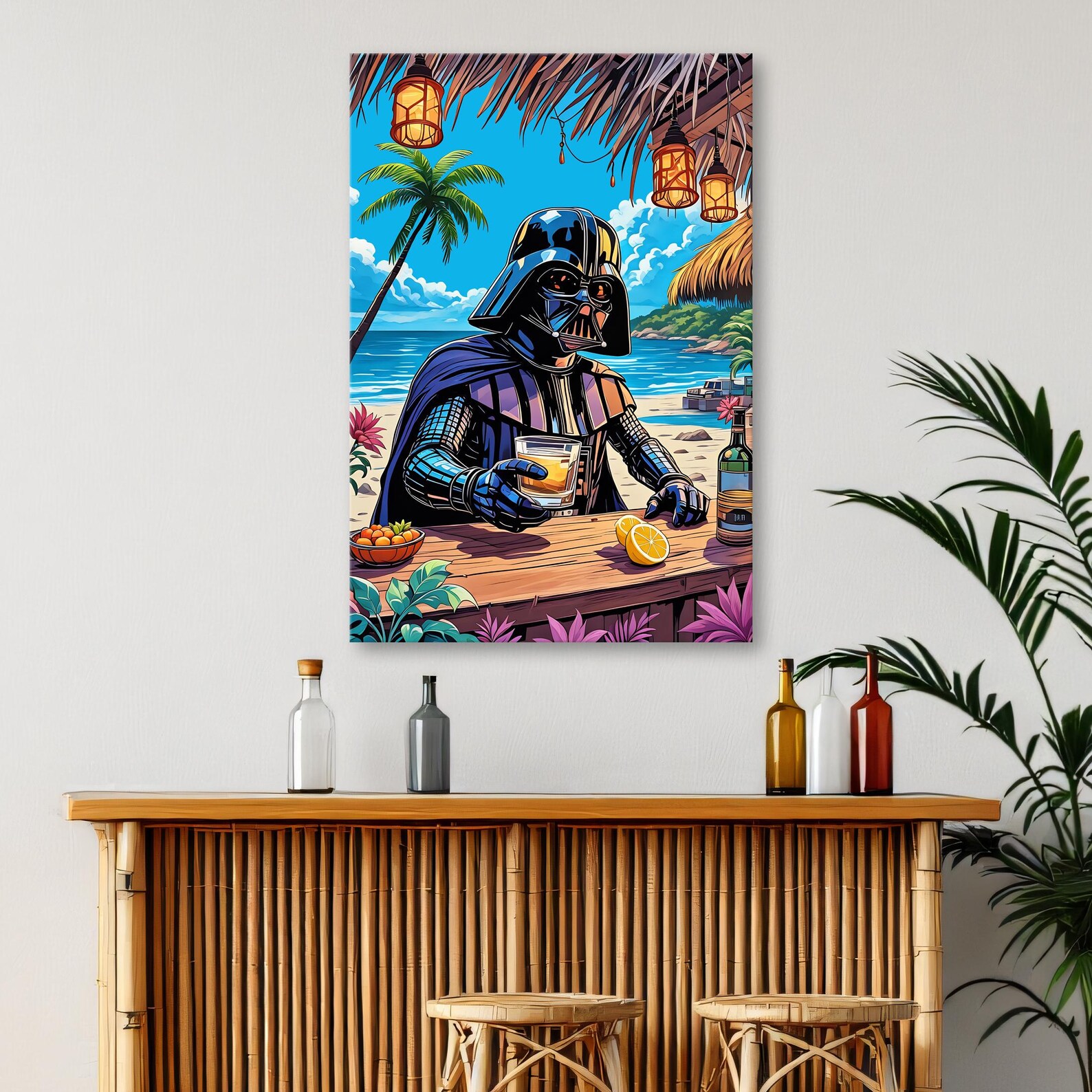 Darth Vader Drinking Whiskey Tiki Bar Art, Tiki Art, Digital Download ...