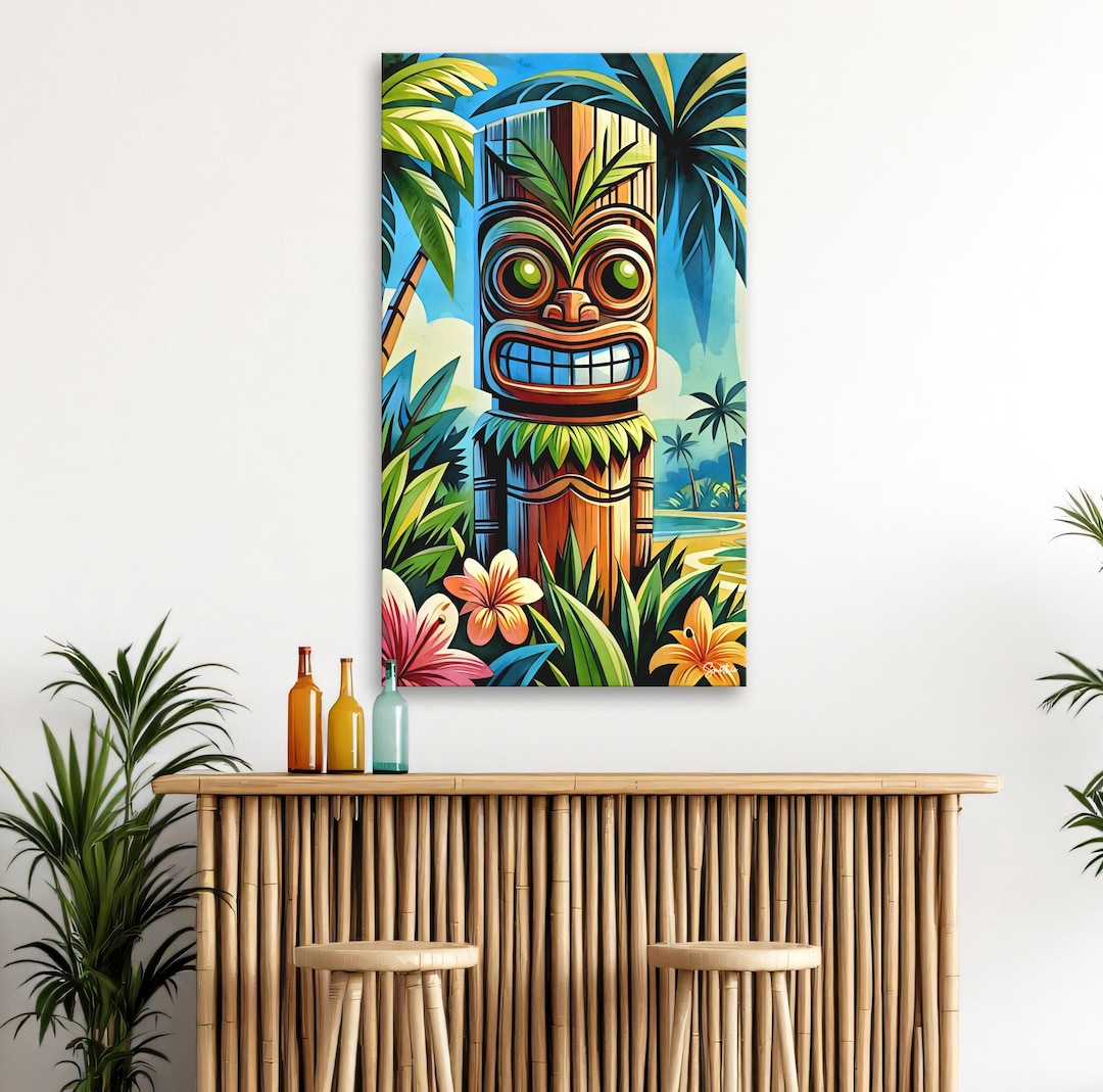 Watercolor Tiki Art, Digital Download, Printable File Download, Retro ...