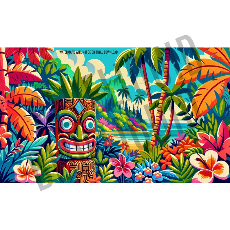 Vintage Tiki Art, Digital Download, Printable File Download, Retro Hula ...