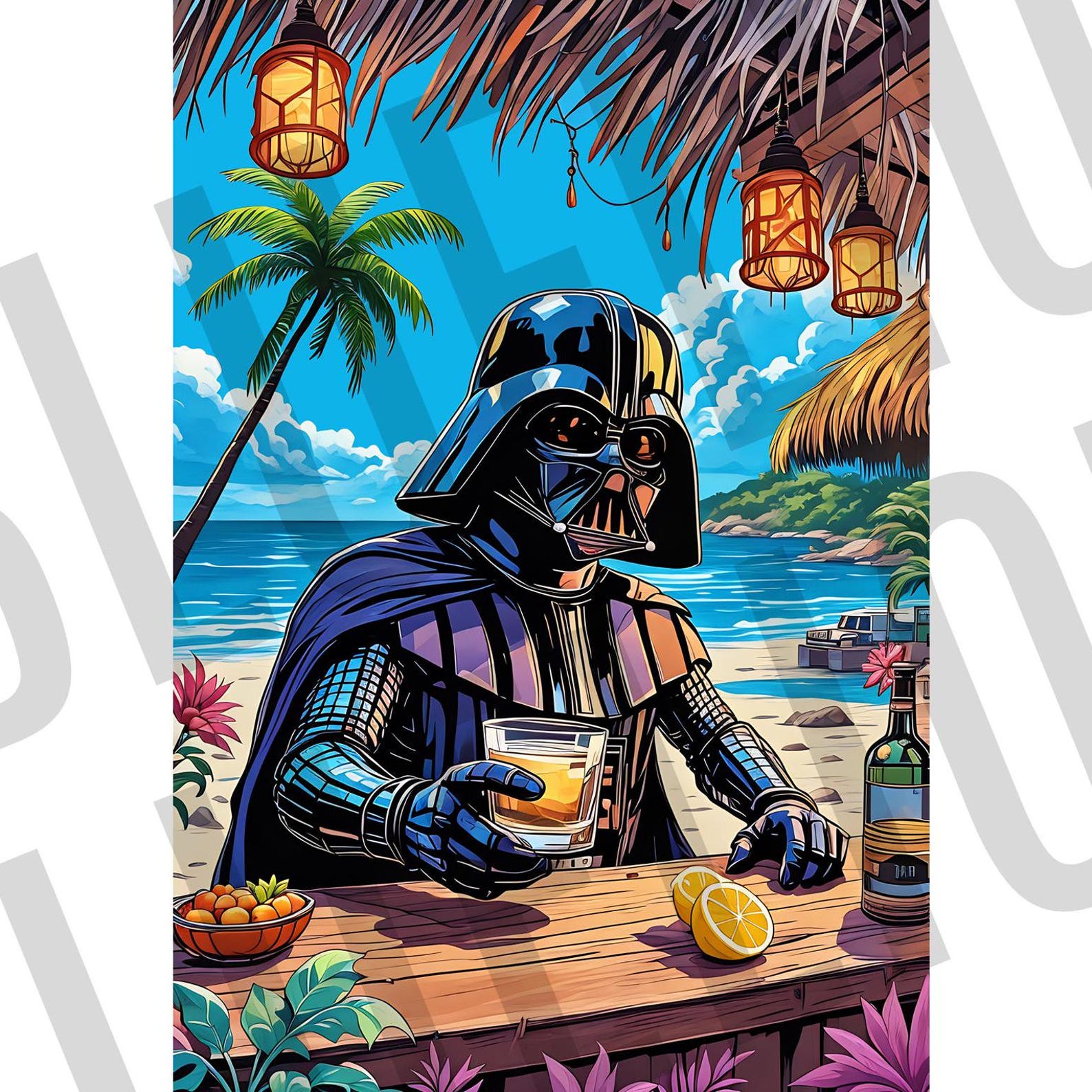 Darth Vader Drinking Whiskey Tiki Bar Art, Tiki Art, Digital Download ...