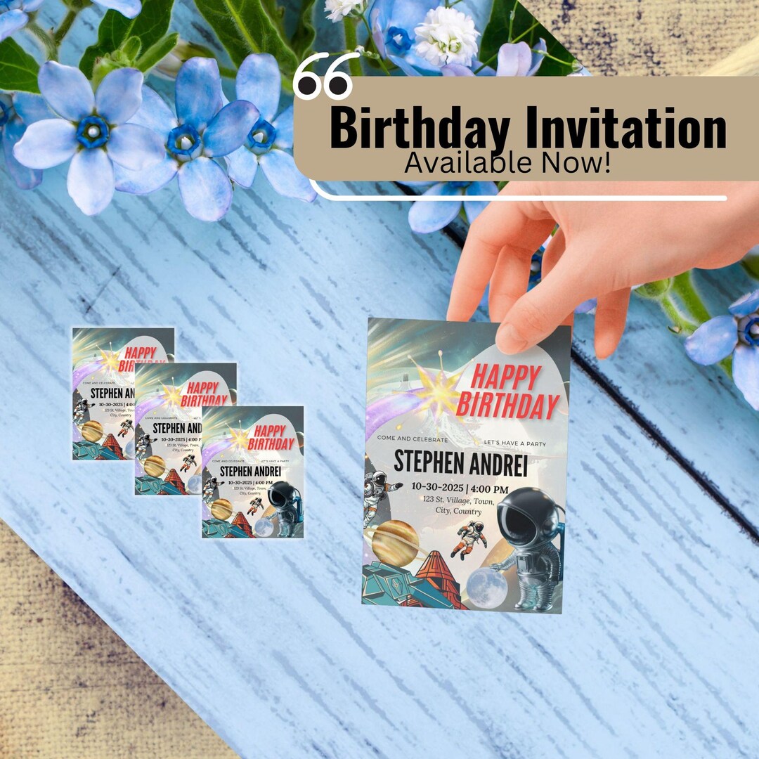 Out of This World Astronaut Birthday Invitation – Space Themed Party ...