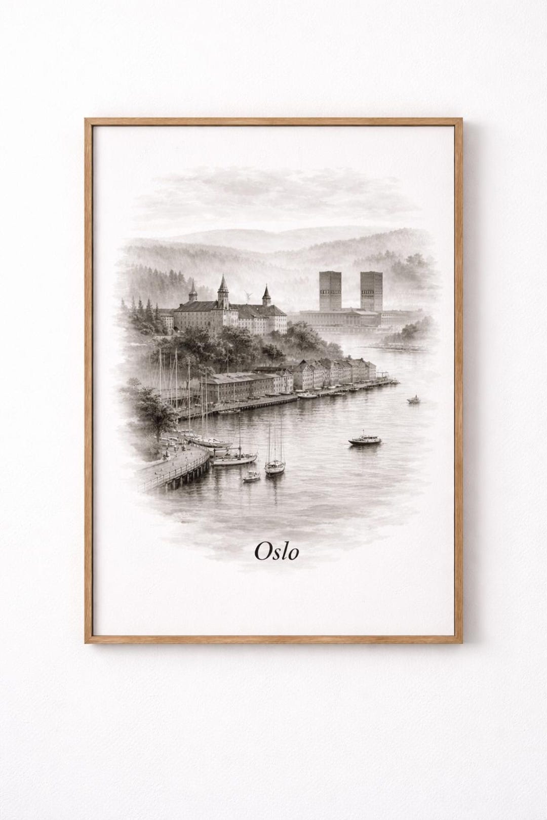 Oslo Japandi Ink Wall Art Printable | Scandinavian City Poster ...