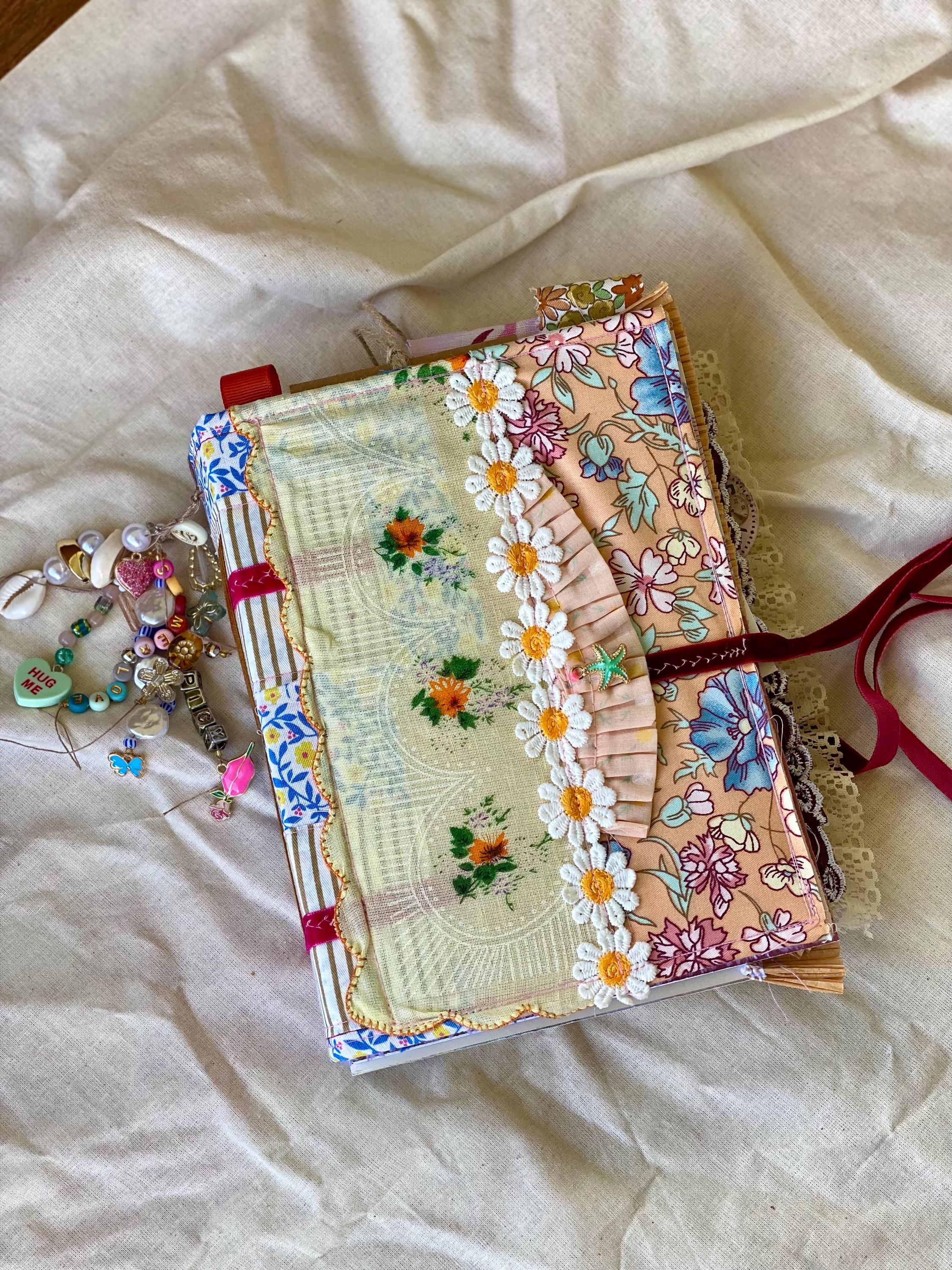 Handmade Junk Journal – Vintage Ruffle & Starfish Charm, Fabric ...