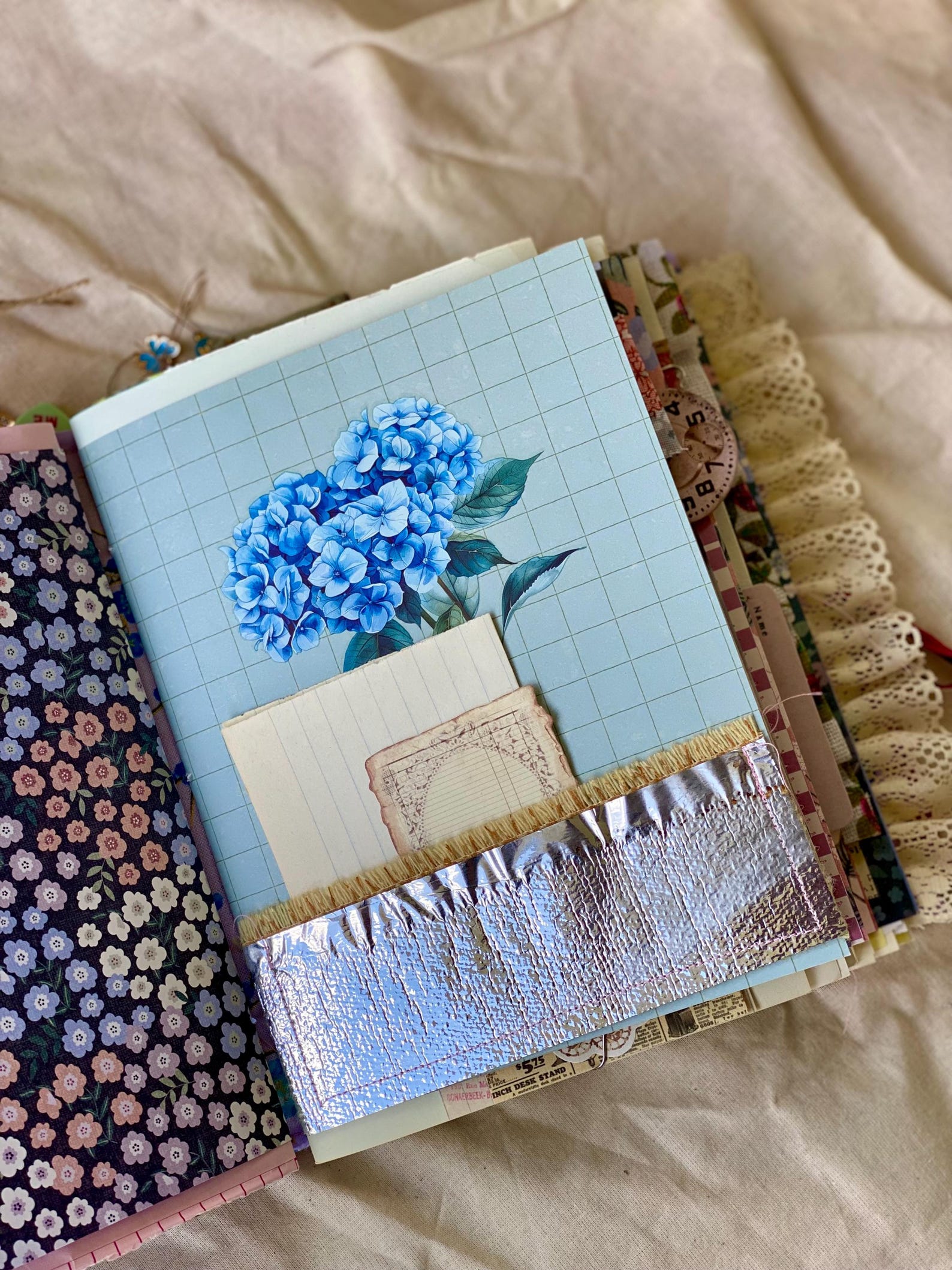 Handmade Junk Journal – Vintage Ruffle & Starfish Charm, Fabric ...