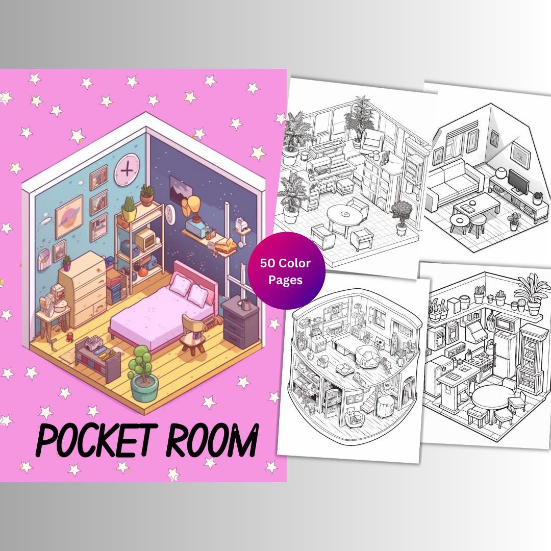 50 Pocket Room Coloring Pages Isometric Cute Adult Coloring Pages PDF ...