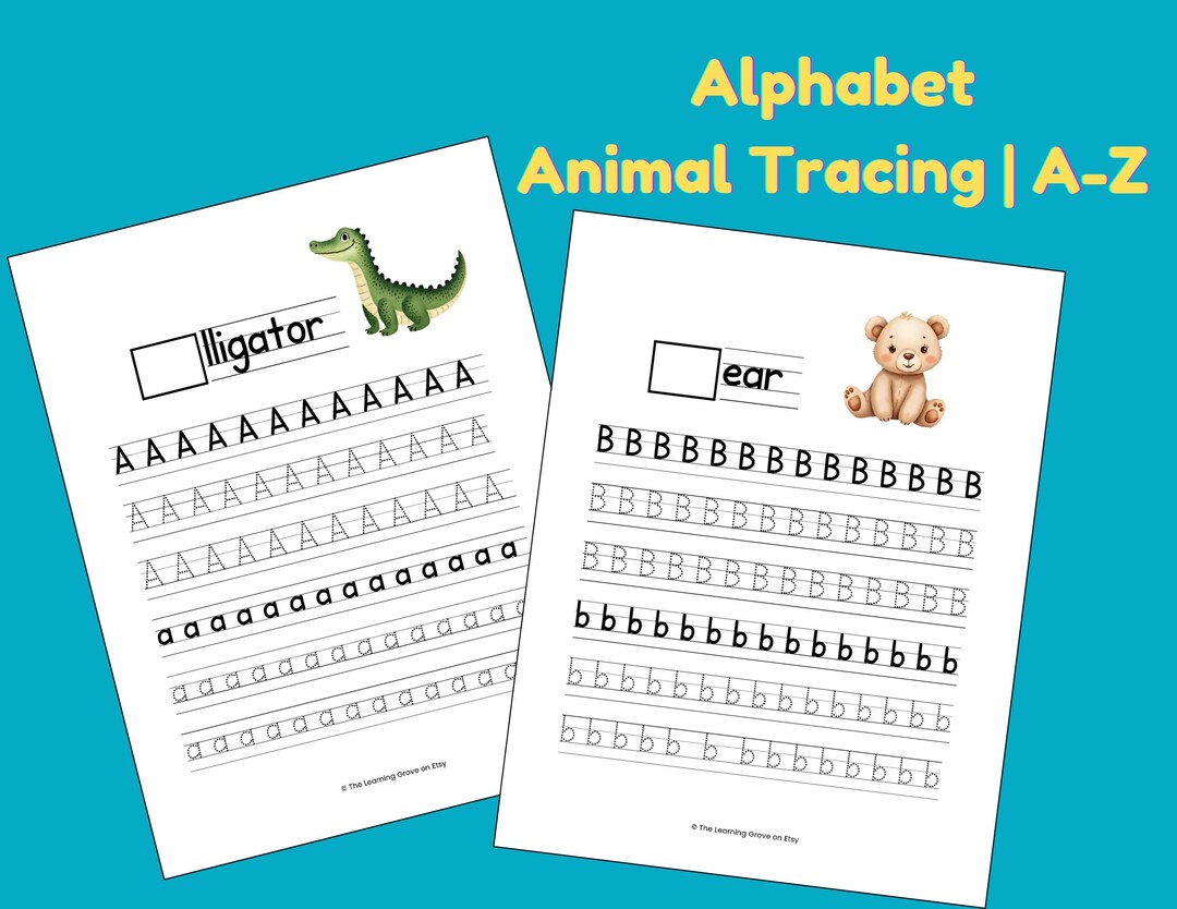 Printable Alphabet Animal Tracing Worksheet A-Z Worksheets for Kids ...