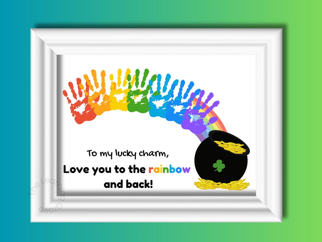 St Patricks Handprint Rainbow Art, Printable Pot of Gold Handprint, St ...