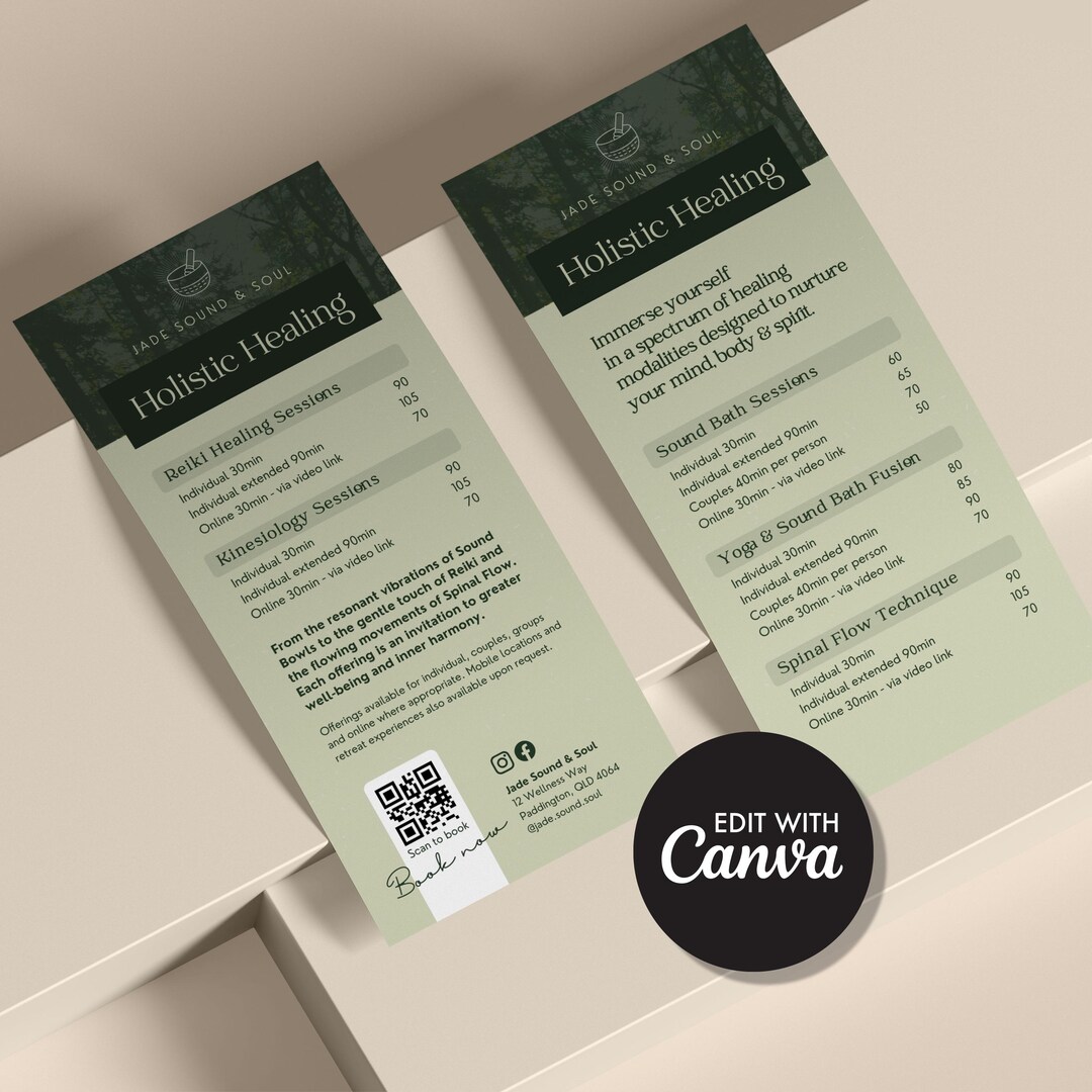 Canva Price List Template: Holistic Healing, Wellness Services (DL Size ...