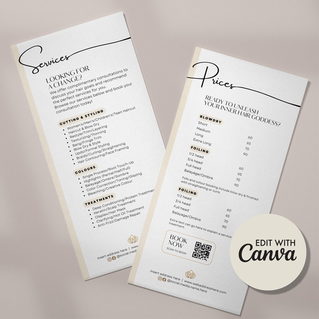 DL Price List Template, Canva Templates, Professional, Modern, Elegant ...