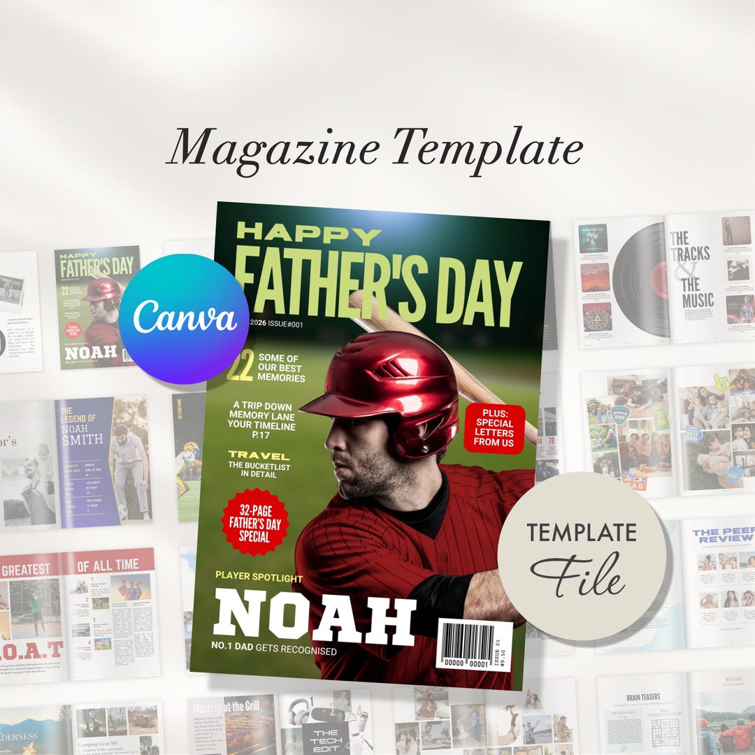 Fathers Day Magazine Template, Gifts for Him, Dad. Canva File, Digital ...
