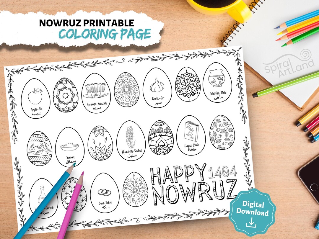 Happy Nowruz Coloring & Learning Sheet, Persian New Year, Haft Sin ...