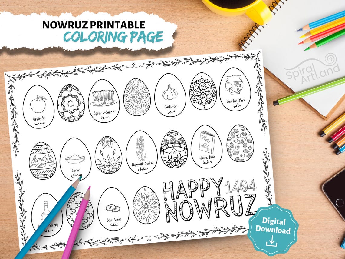 Happy Nowruz Coloring & Learning Sheet, Persian New Year, Haft Sin ...