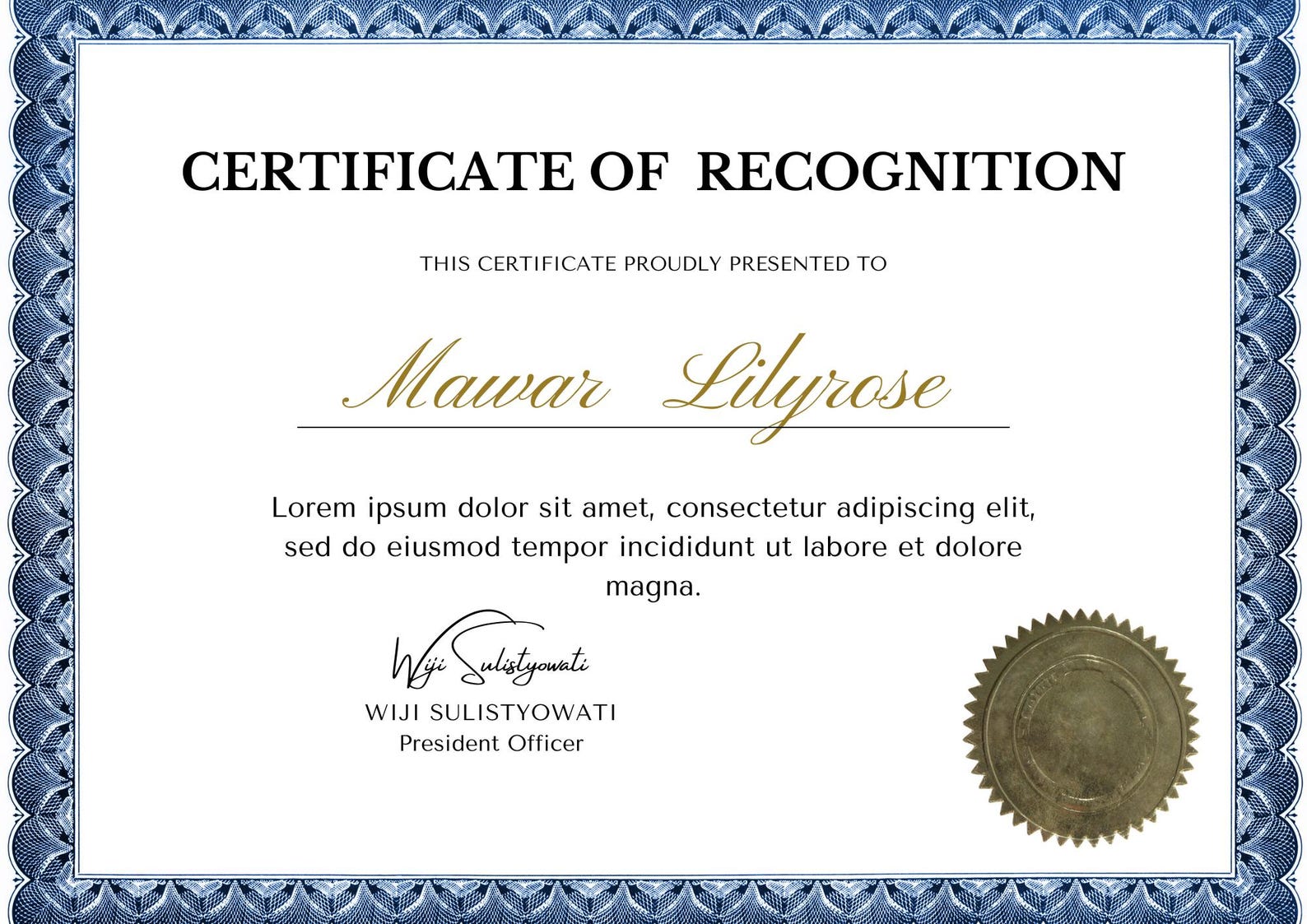 Printable Certificate of Recognition, Editable Certificate, Recognition ...