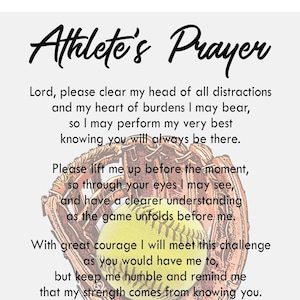 Softball Gifts 5x7 Printable, Softball Prayer Athlete Prayer, Softball ...