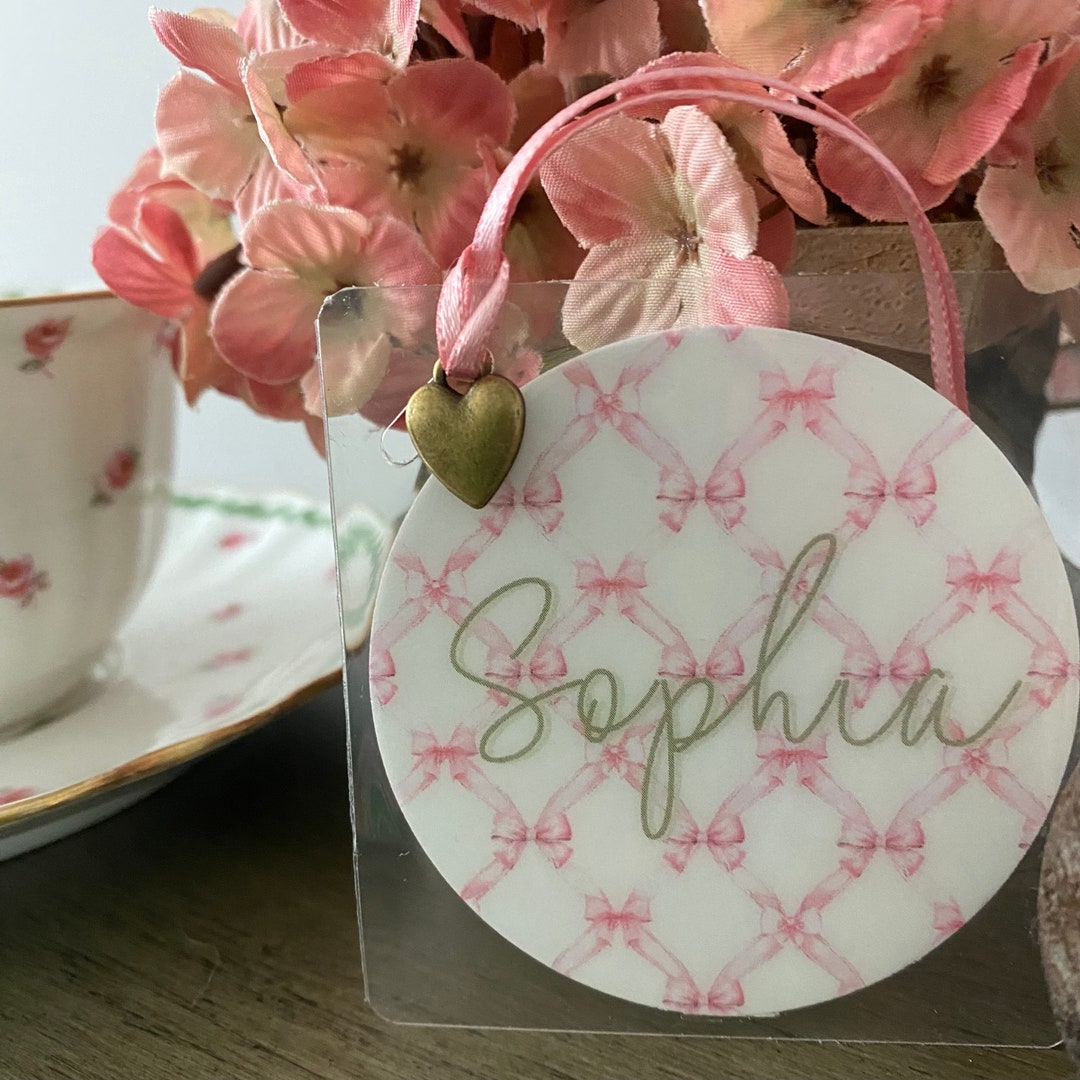 Pink Bow Personalized Bag Tag: Coquette Bridal Shower Favor - Etsy