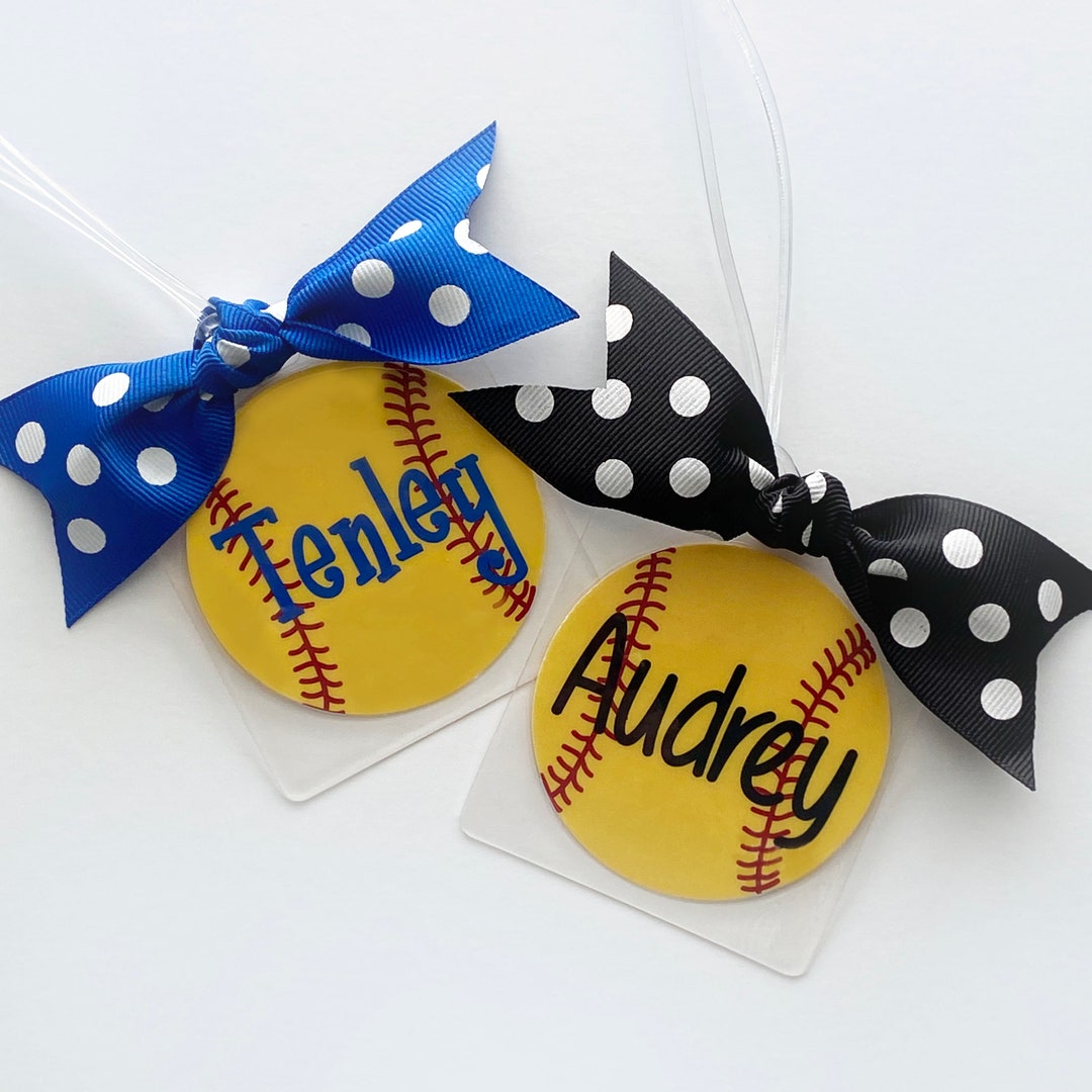 T-ball Personalized Name Tag With Bow for Bag Identification, T-ball ...
