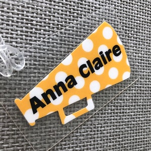 Megaphone Bag Tag, Polka Dot Megaphone, Cheer Bag Tag, Cheerleader Bag ...
