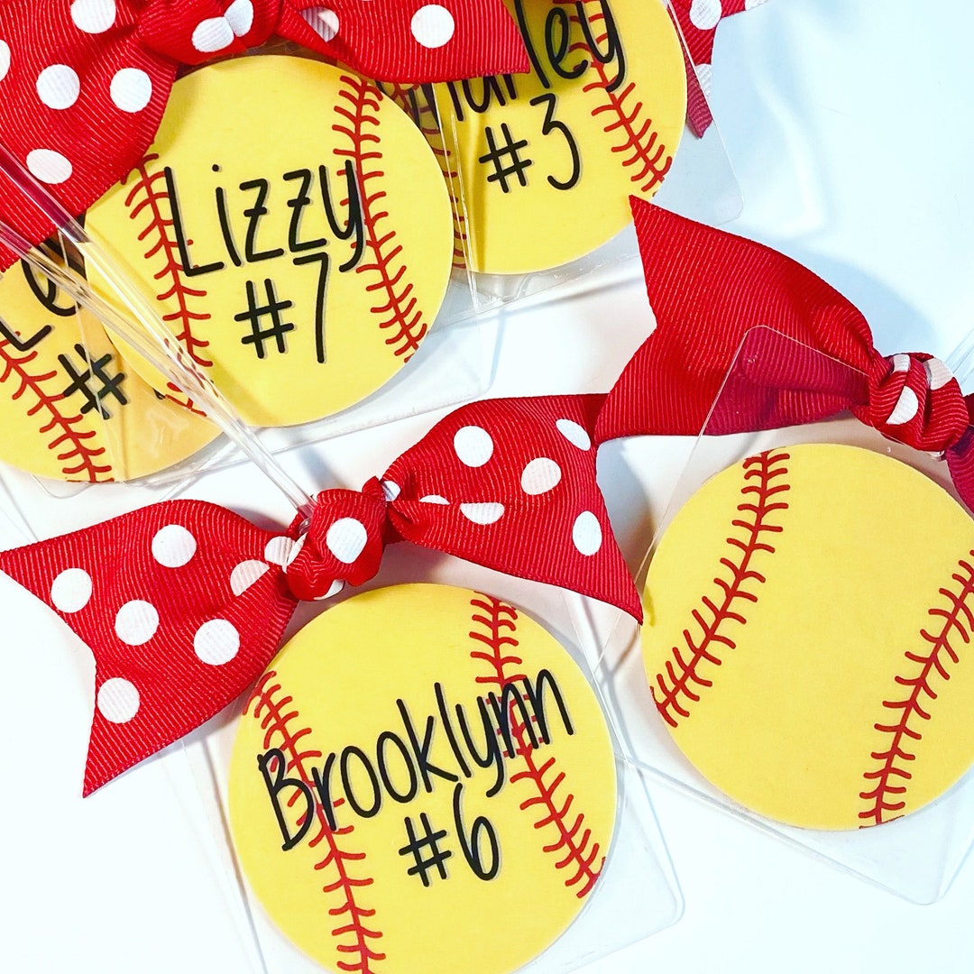 Personalized Softball Bow Bag Tag Identification Tags for Team Gifts or ...