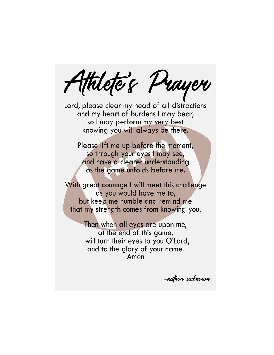 Football Athlete Prayer 5x7 Printable (digital Download) - Etsy