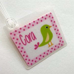 Kids Luggage Tag Diaper Bag Tag Bird Baby Shower Favor Nap Mat Name Tag ...