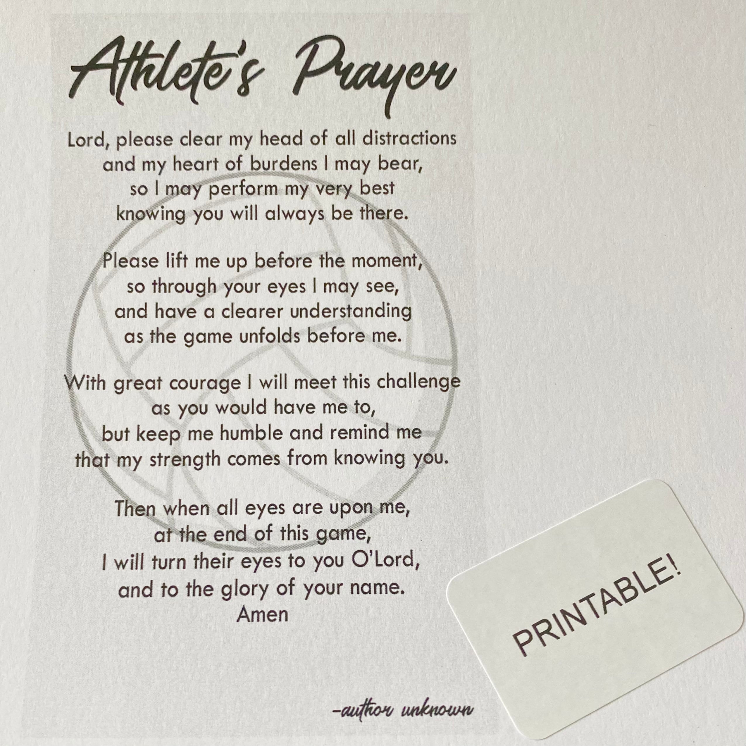 Volleyball Athlete's Prayer Printable (PDF Download) - Etsy