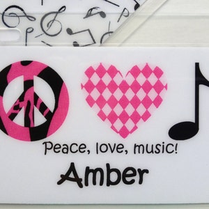 Personalized Bag Tag Music Note Bag Tag Kids Bag Tag Peace Love Music ...