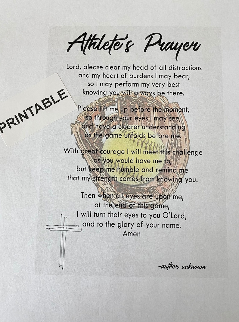 Softball Athlete's Prayer Printable Bag Tag Size (digital Download) - Etsy